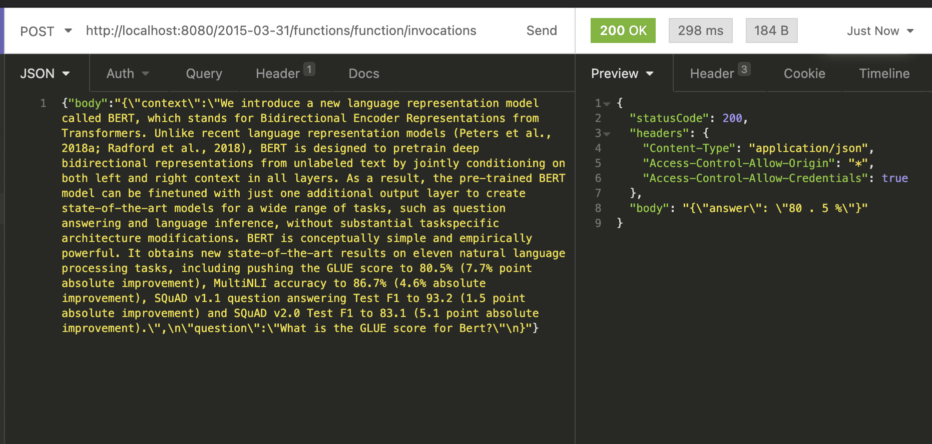Serverless BERT with HuggingFace, AWS Lambda, and Docker